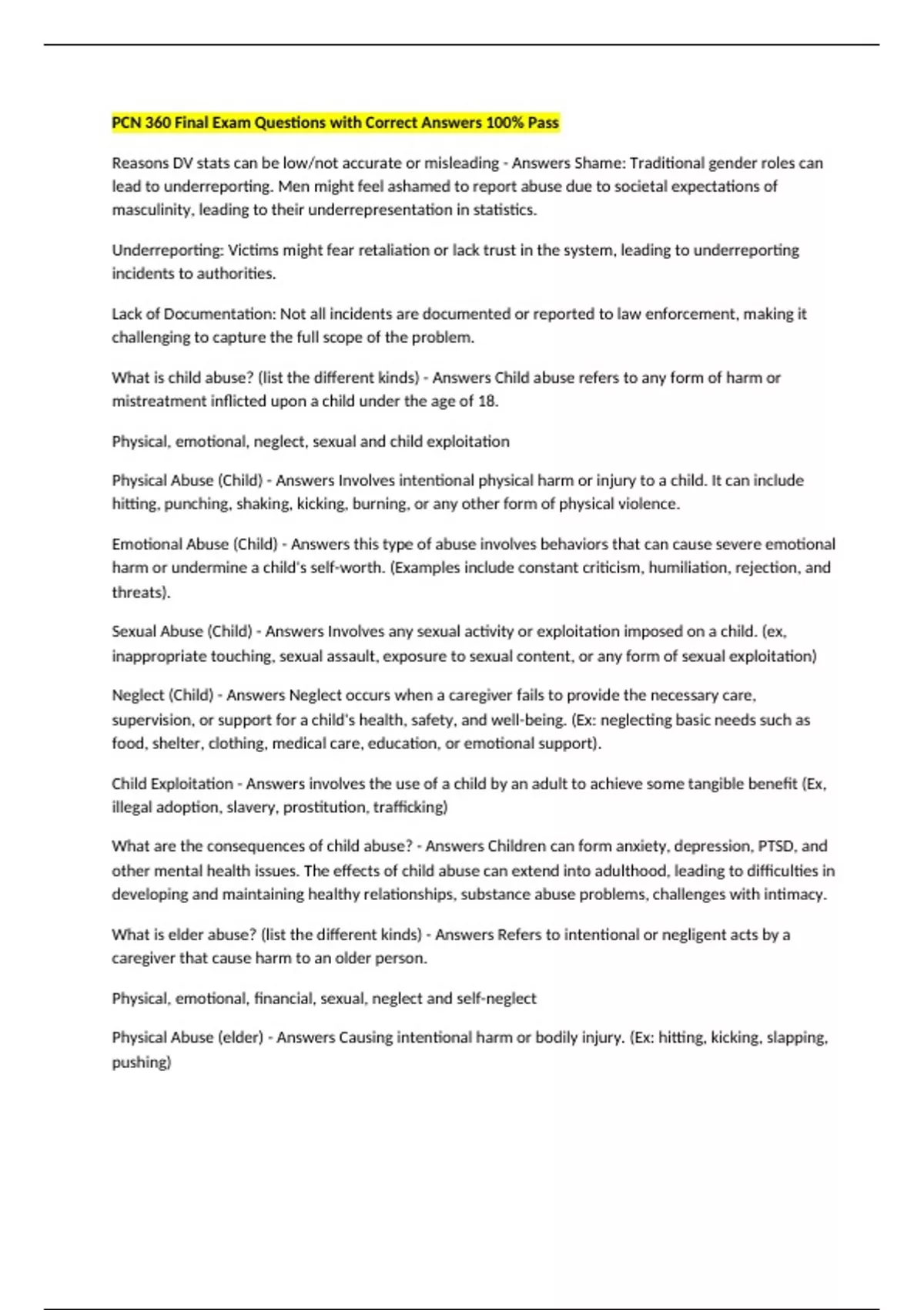 PCN 360 Final Exam Questions with Correct Answers 100% Pass - PCN 360 ...