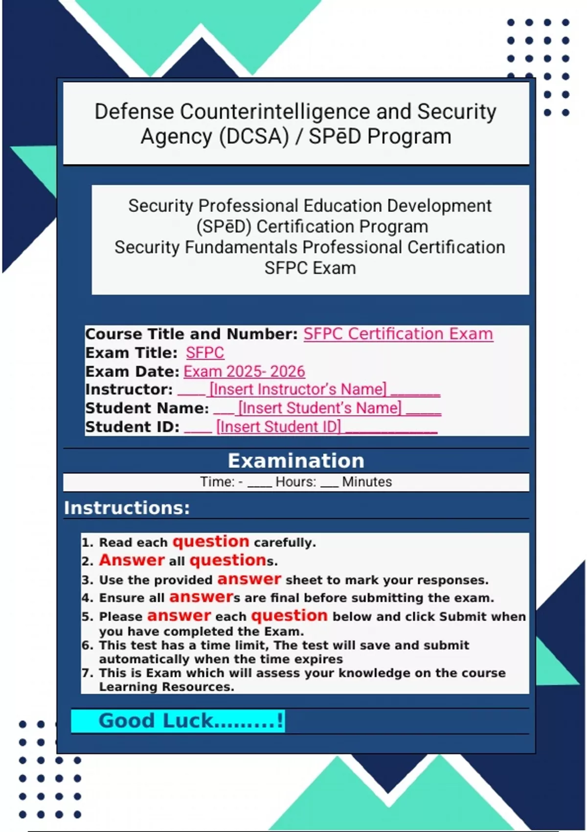 SPēD SFPC Certification Exam SPēD Security Professional Education ...