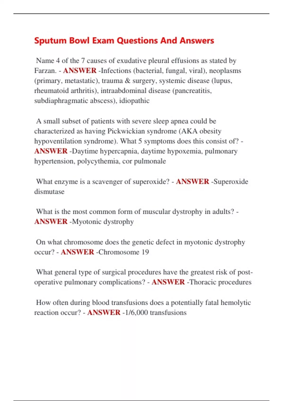 Sputum Bowl Exam Questions And Answers - Sputum Bowl - Stuvia US