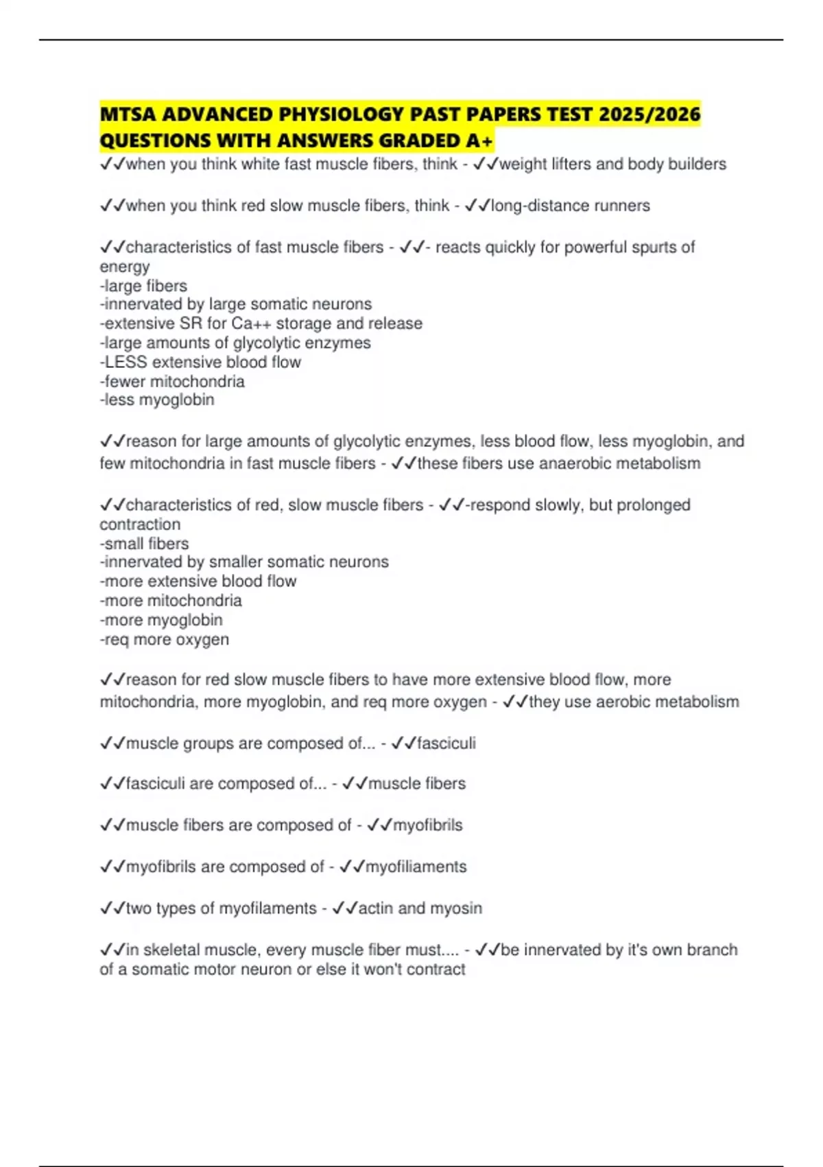 MTSA ADVANCED PHYSIOLOGY PAST PAPERS TEST 2025/2026 QUESTIONS WITH ...