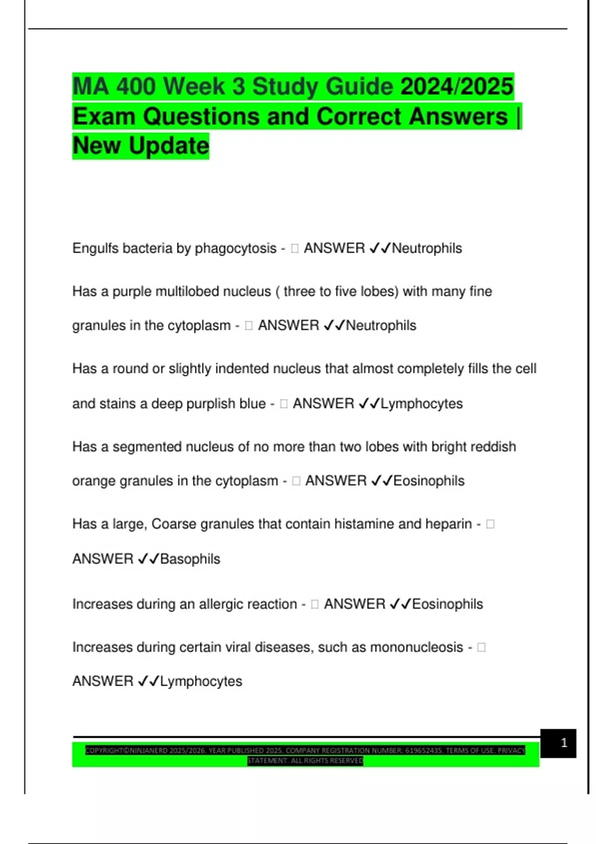 MA 400 Week 3 Study Guide 2024/2025 Exam Questions and Correct Answers ...