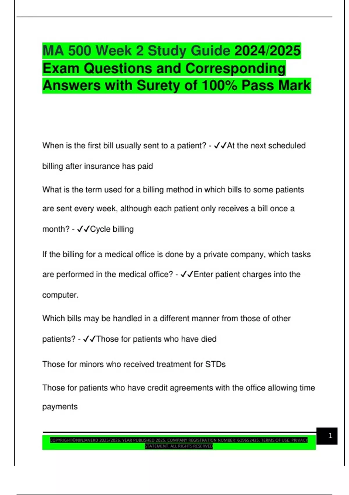 MA 500 Week 2 Study Guide 2024/2025 Exam Questions and Corresponding ...
