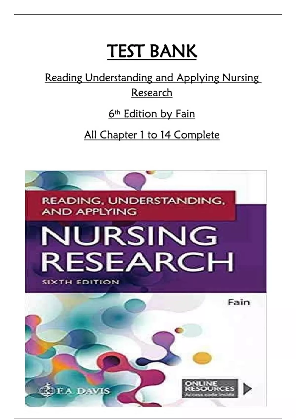 TEST BANK for Reading Understanding and Applying Nursing Research 6th ...
