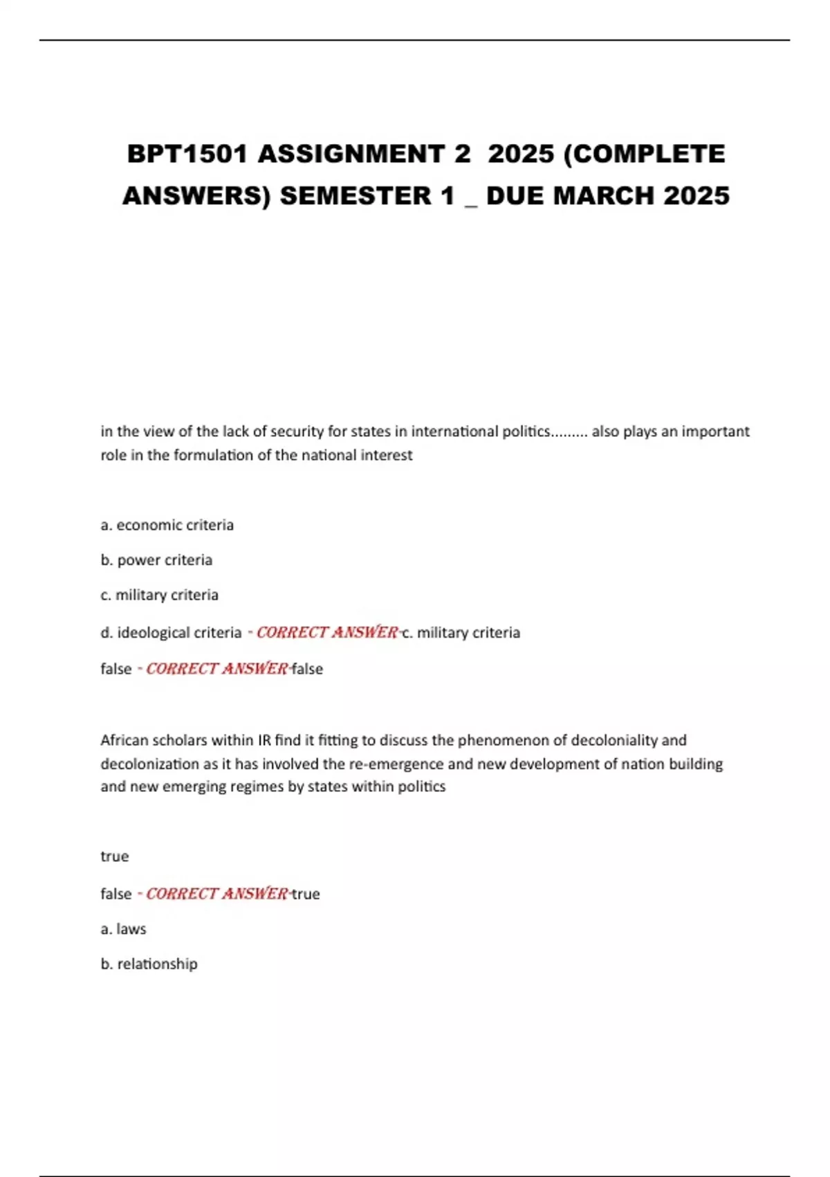 BPT1501 ASSIGNMENT 2 2025 (COMPLETE ANSWERS) SEMESTER 1 _ DUE MARCH 2025 - BPT1501 - Stuvia US