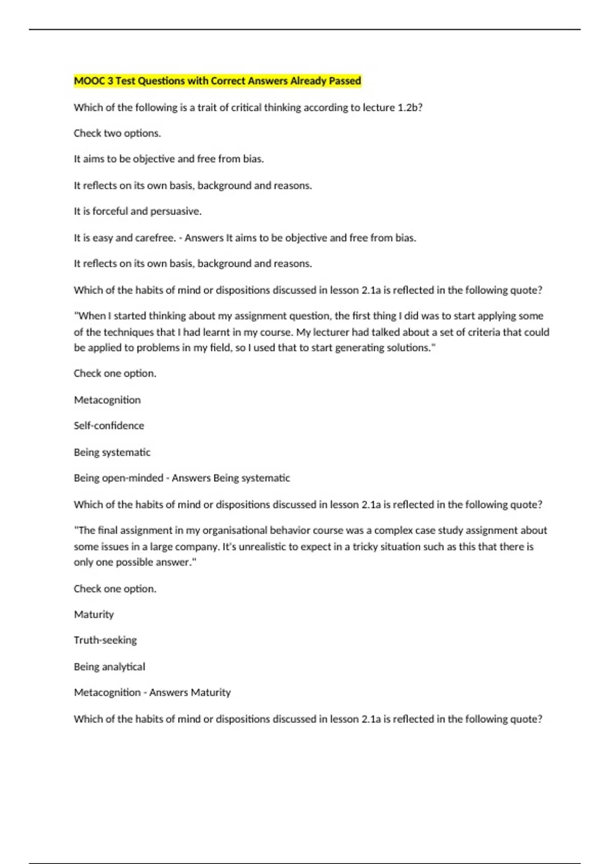 MOOC 3 Test Questions with Correct Answers Already Passed - MOOC ...