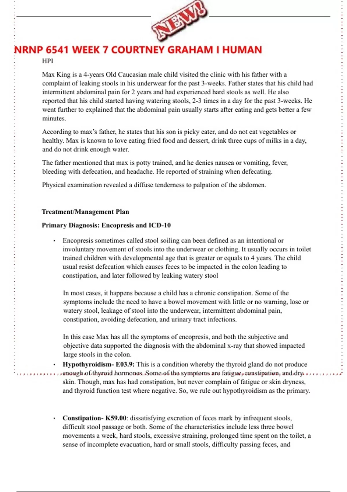 NRNP 6541 WEEK 7 COURTNEY GRAHAM I HUMAN - NRNP 6541 - Stuvia US