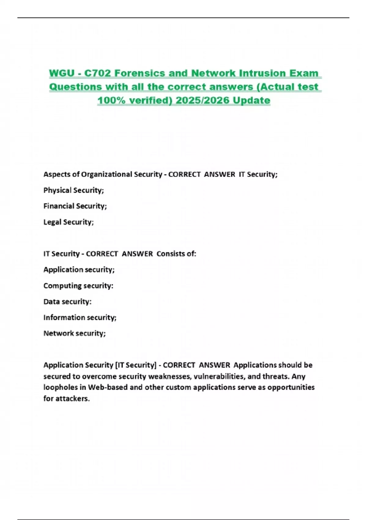 WGU - C702 Forensics and Network Intrusion Exam Questions with all the correct answers (Actual ...