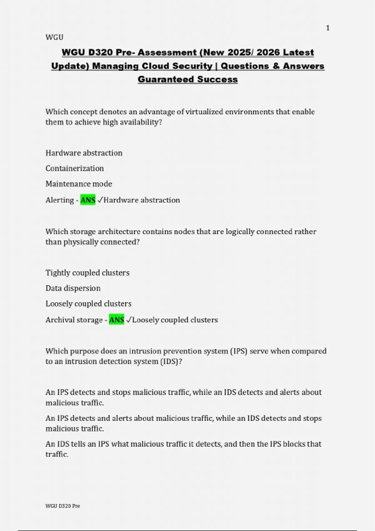 WGU D320 Pre- Assessment (New 2025/ 2026 Latest Update) Managing Cloud ...