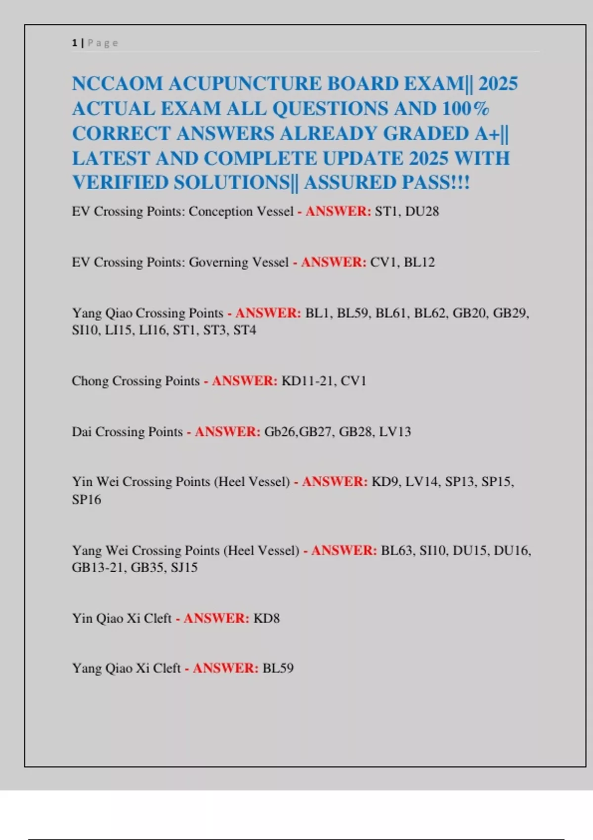 NCCAOM ACUPUNCTURE BOARD EXAM|| 2025 ACTUAL EXAM ALL QUESTIONS AND 100% ...