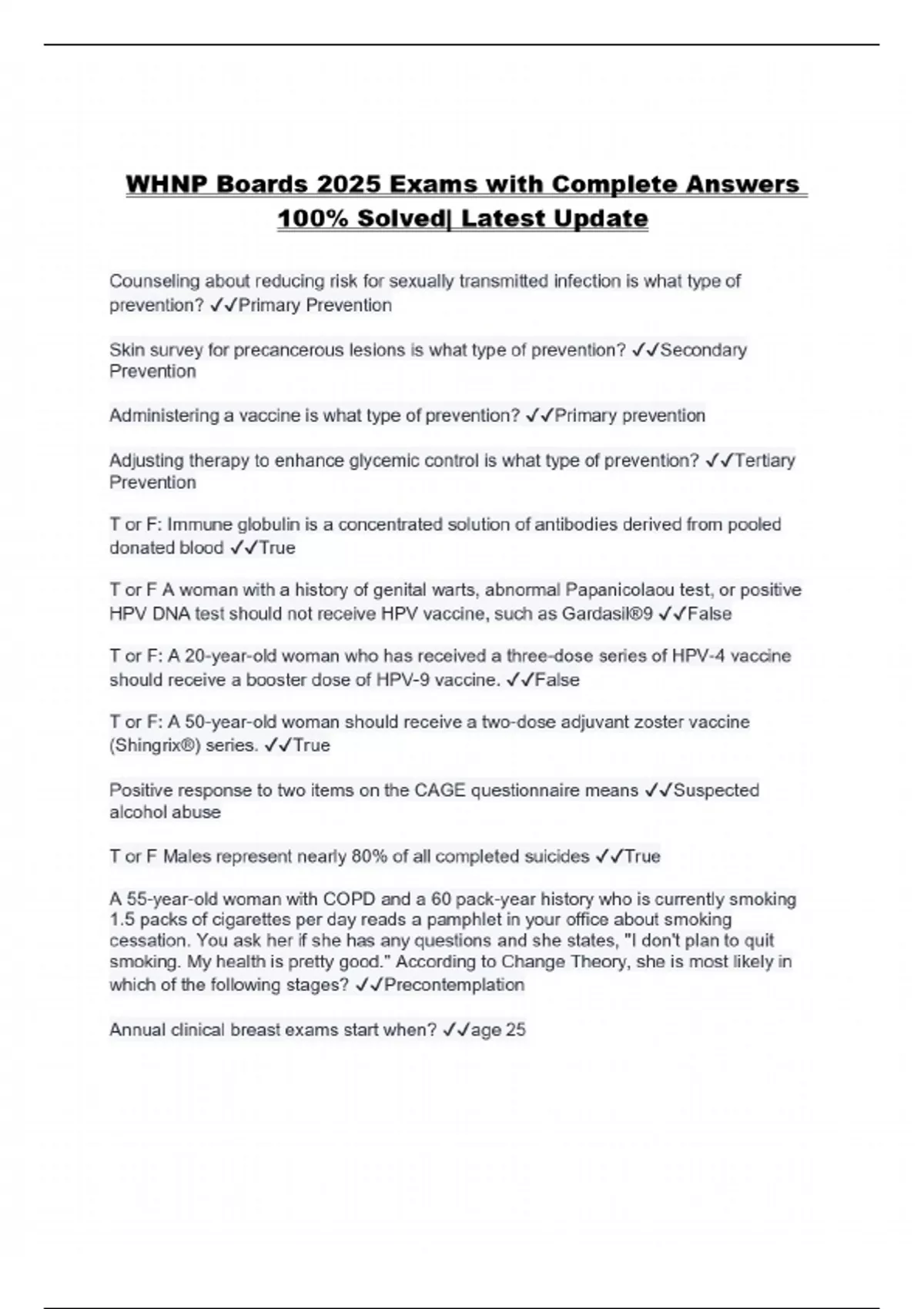 WHNP Boards 2025 Exams with Complete Answers 100% Solved| Latest Update ...