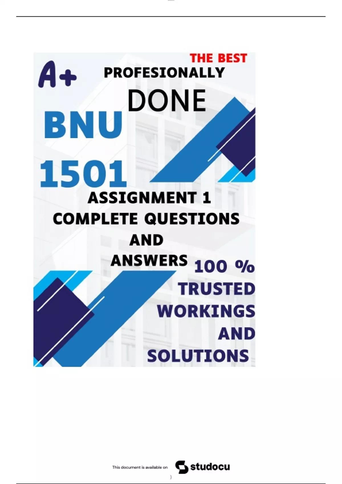 BNU1501 Assignment 2 (COMPLETE ANSWERS) Semester 1 2025 (199915)- DUE 1 ...