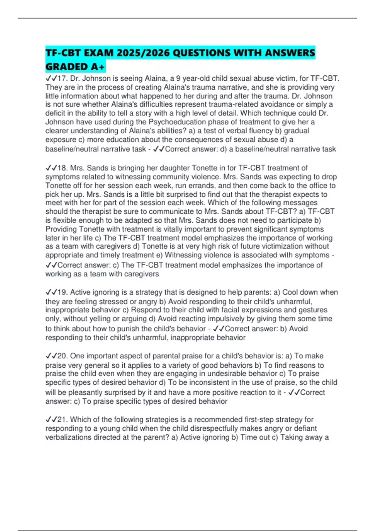 TF-CBT EXAM 2025/2026 QUESTIONS WITH ANSWERS GRADED A+ - TF-CBT - Stuvia US