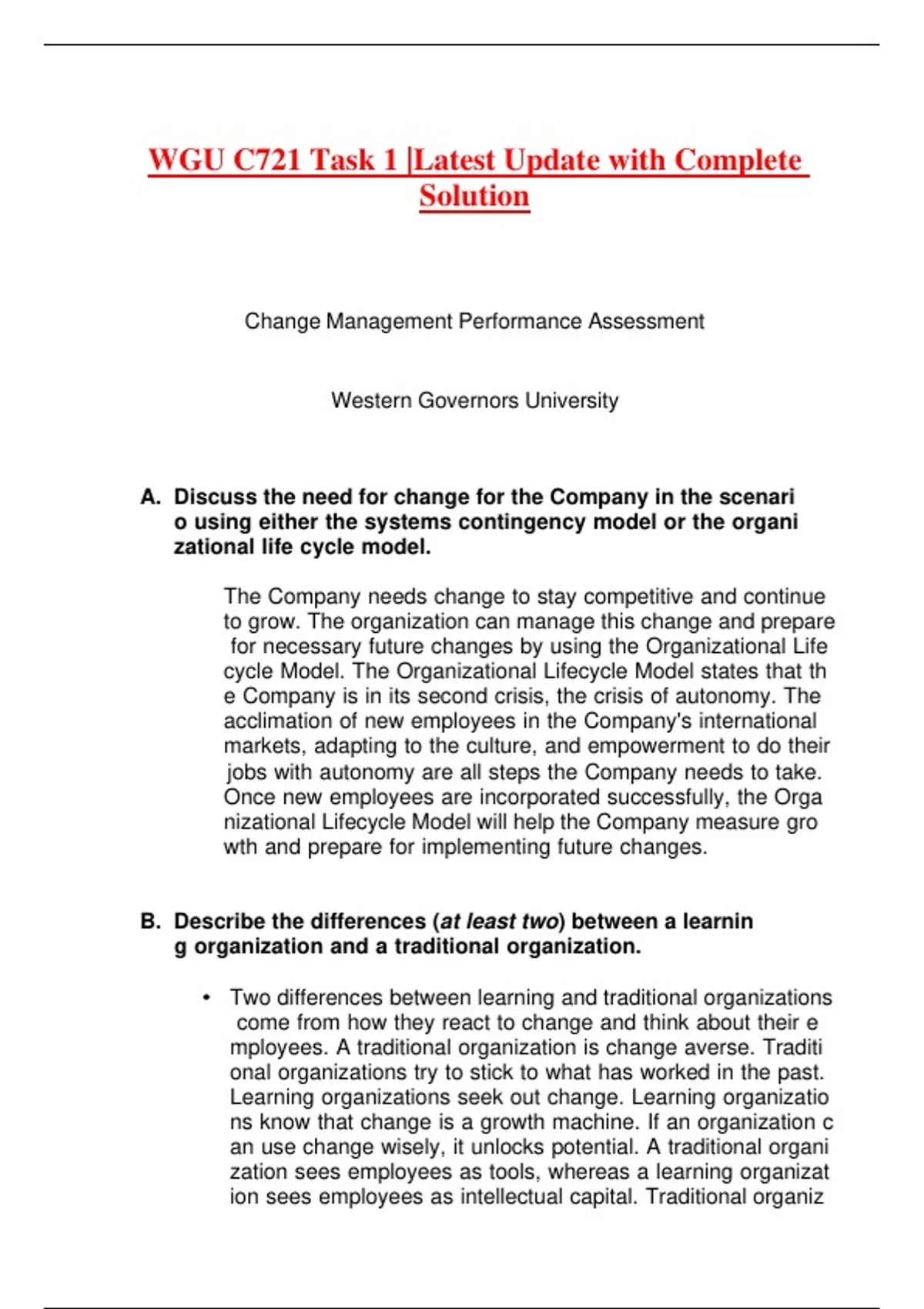 WGU C721 Task 1 |Latest Update with Complete Solution - C721 - Stuvia US