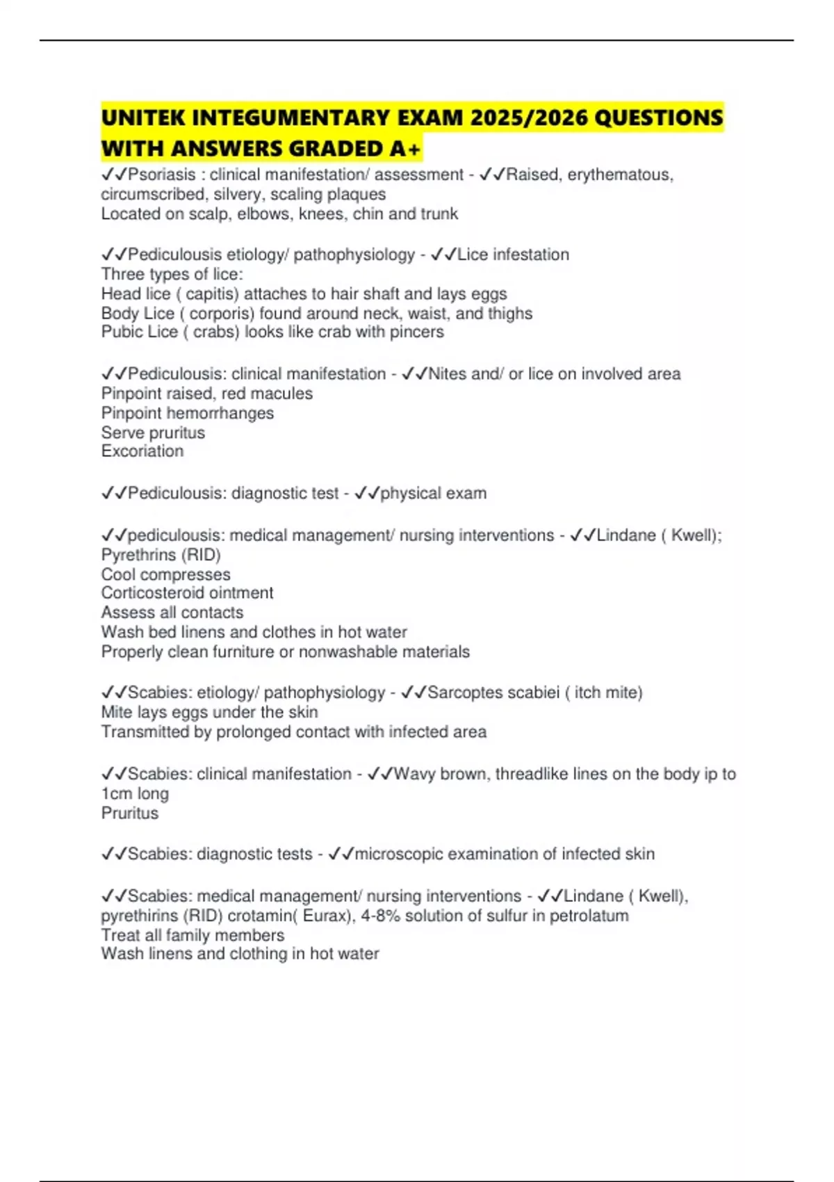UNITEK INTEGUMENTARY EXAM 2025/2026 QUESTIONS WITH ANSWERS GRADED A+ ...