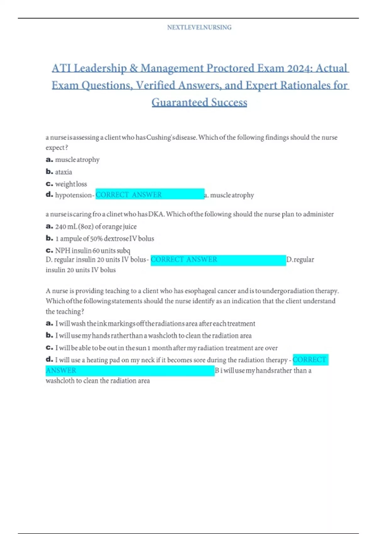 ATI Leadership & Management Proctored Exam 2024 | Real Exam Questions ...