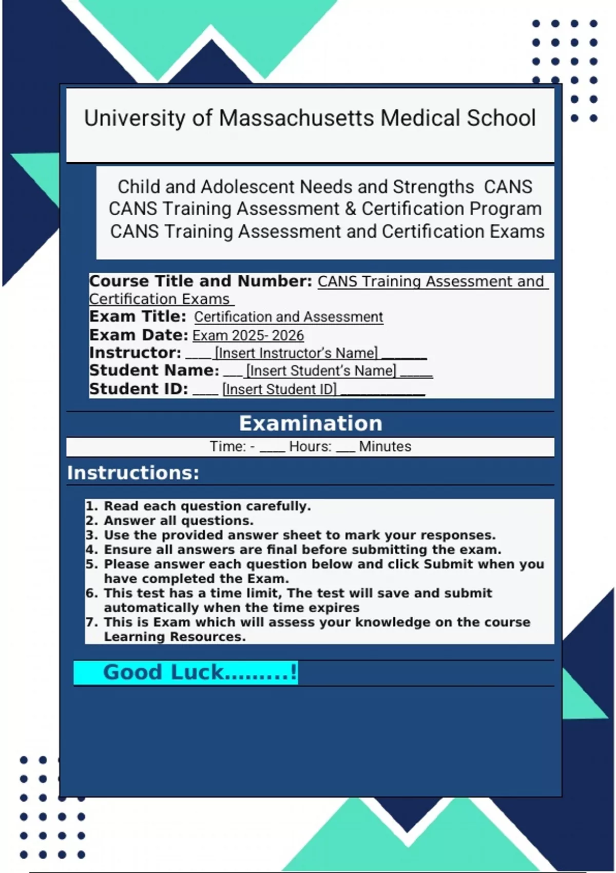 CANS Certification Exam Review CANS - Child and Adolescent Needs and ...