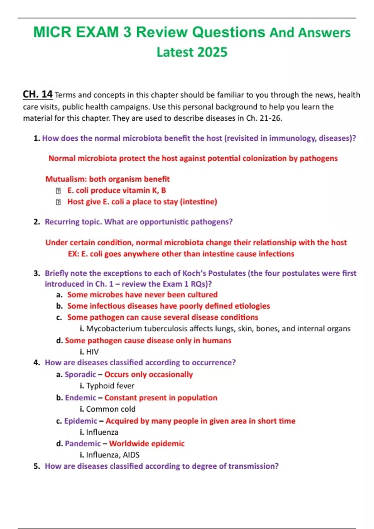Summary MICR EXAM 3 Review Questions And Answers Latest 2025 - Advance ...