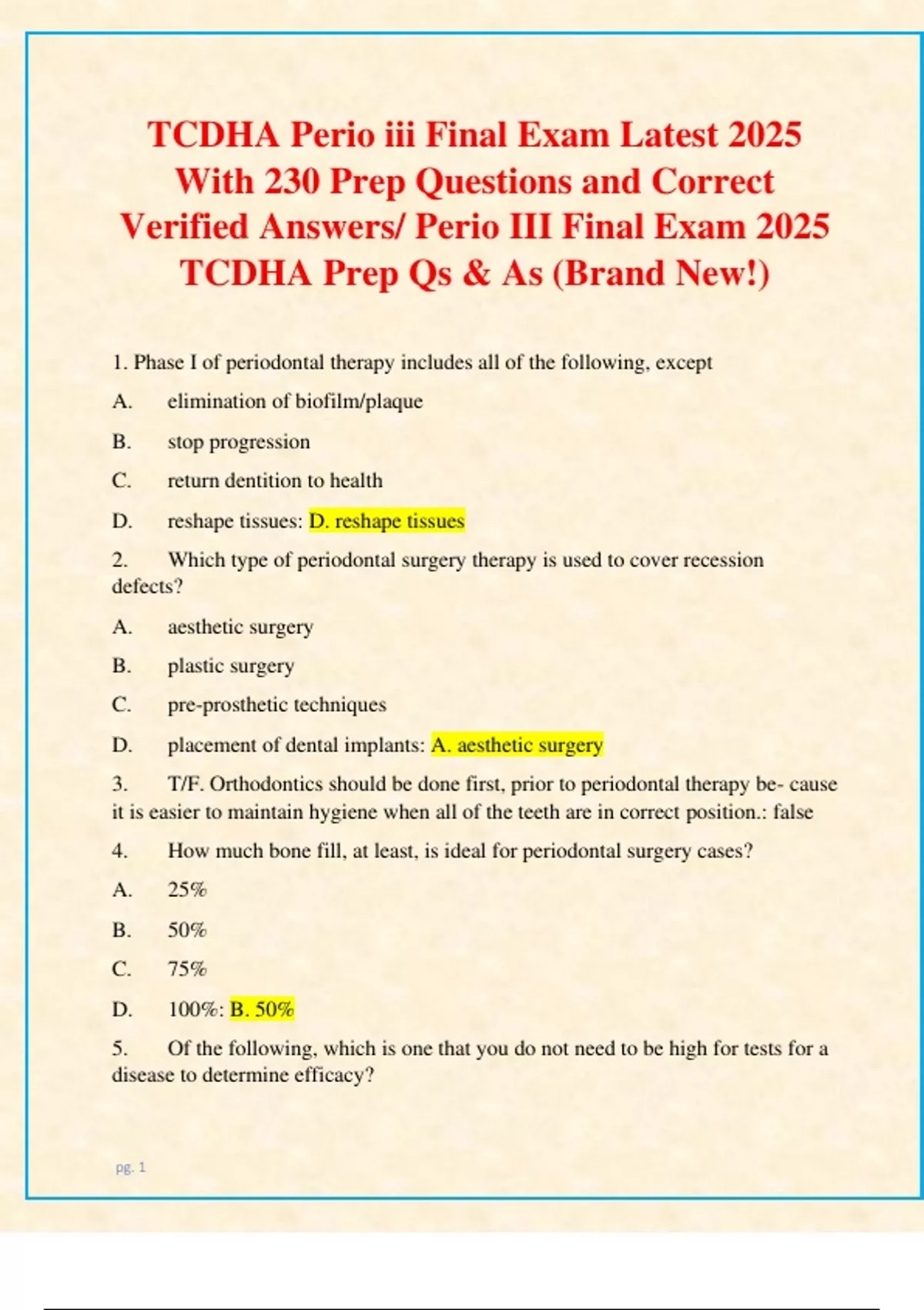 TCDHA Perio iii Final Exam Latest 2025 With 230 Prep Questions and ...