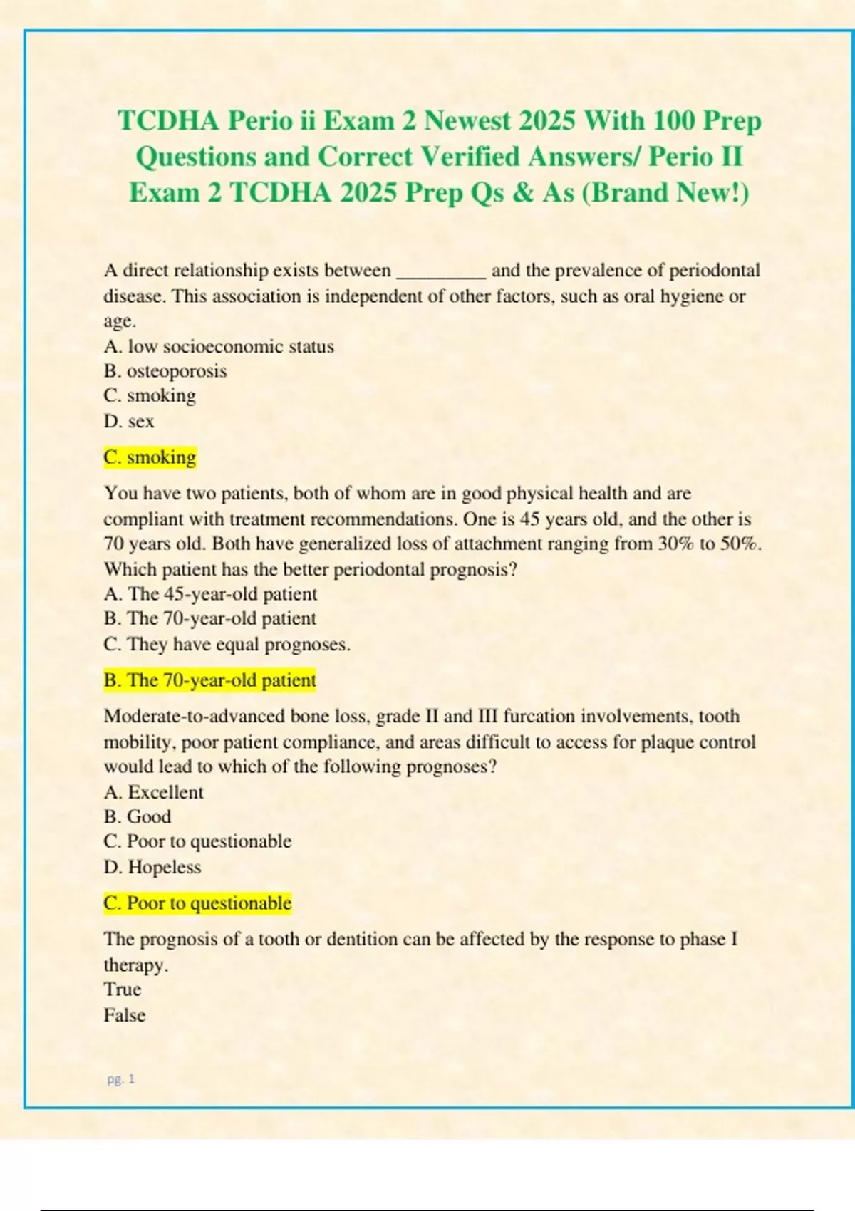 TCDHA Perio ii Exam 2 Newest 2025 With 100 Prep Questions and Correct ...