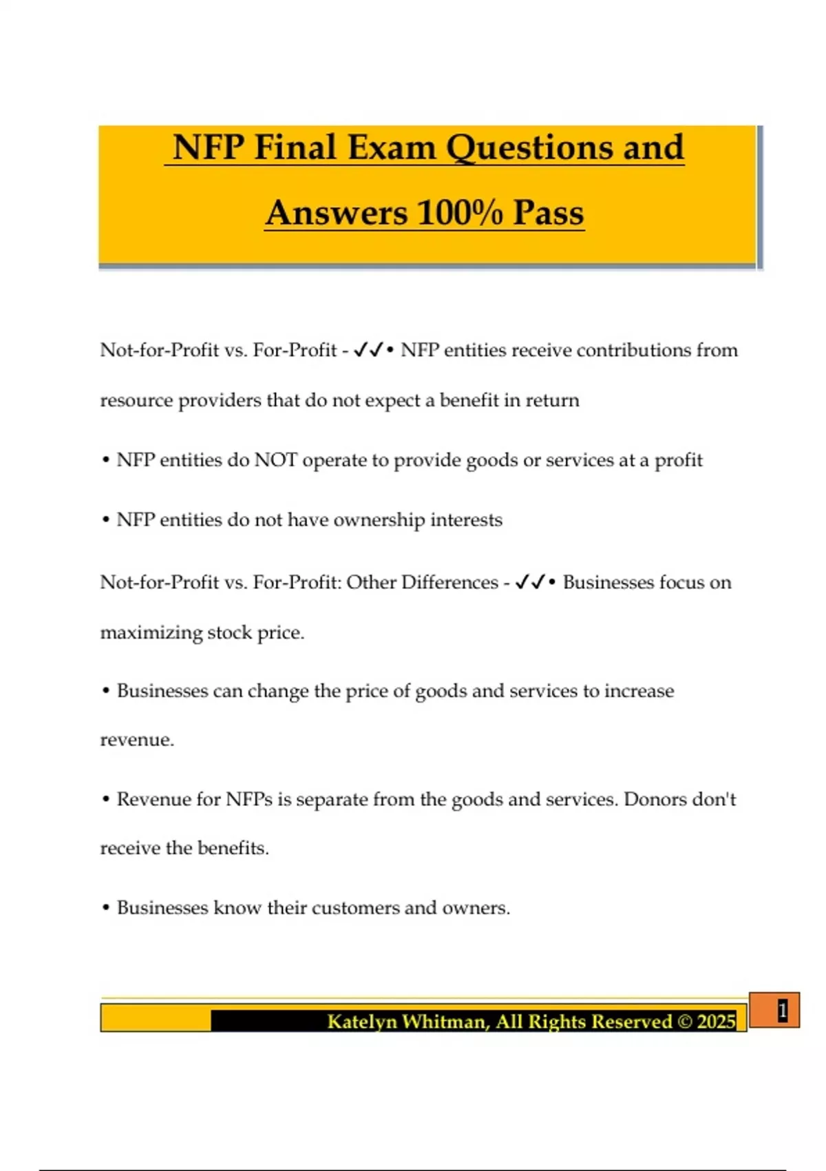 NFP Final Exam Questions and Answers 100% Pass - NFP - Stuvia US