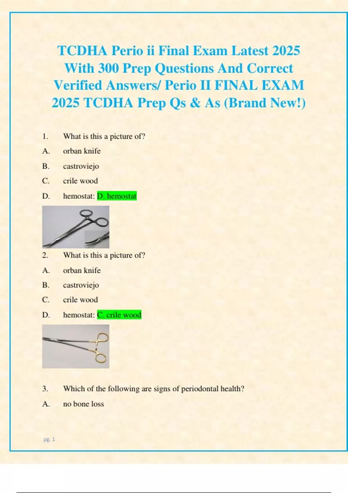 TCDHA Perio ii Final Exam Latest 2025 With 300 Prep Questions And ...