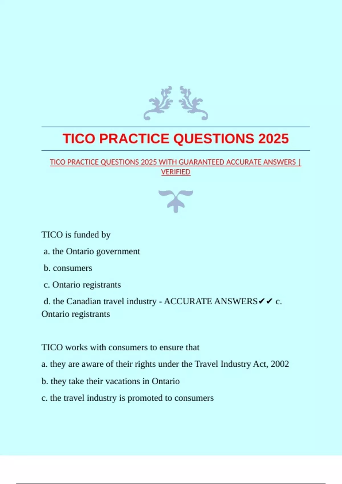 TICO BUNDLED EXAMS (UPDATED 2025) WITH GUARANTEED ACCURATE ANSWERS ...