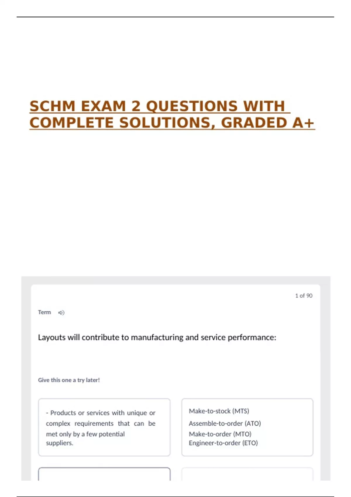 SCHM EXAM 2 QUESTIONS WITH COMPLETE SOLUTIONS, GRADED A+ - SCHM - Stuvia UK