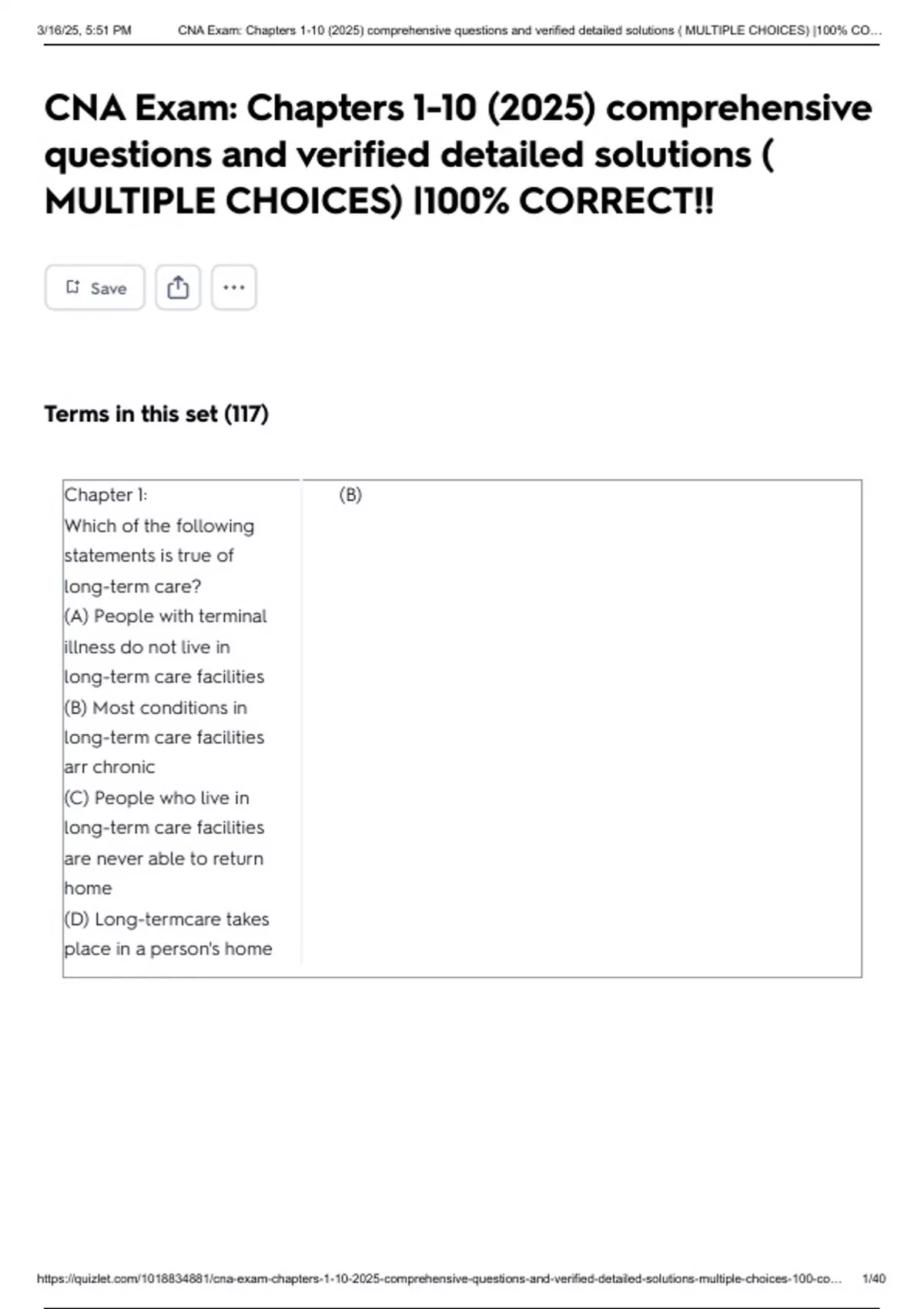 CNA Exam: Chapters 1-10 (2025) comprehensive questions and verified ...