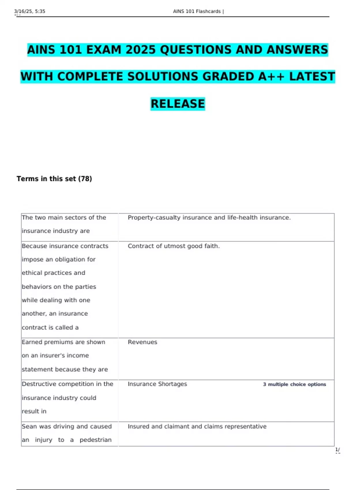 AINS 101 EXAM 2025 QUESTIONS AND ANSWERS WITH COMPLETE SOLUTIONS GRADED ...