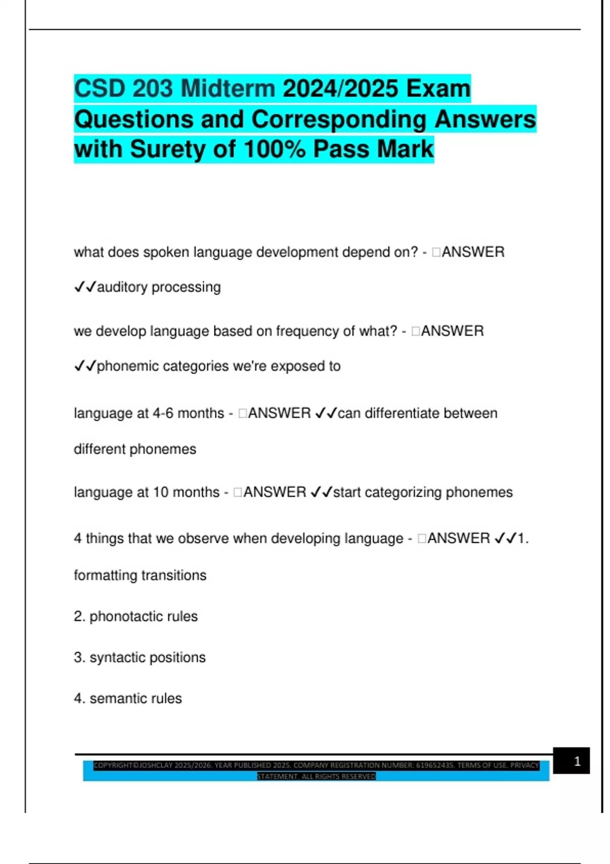 CSD 203 Midterm 2024/2025 Exam Questions and Corresponding Answers with Surety of 100% Pass Mark ...