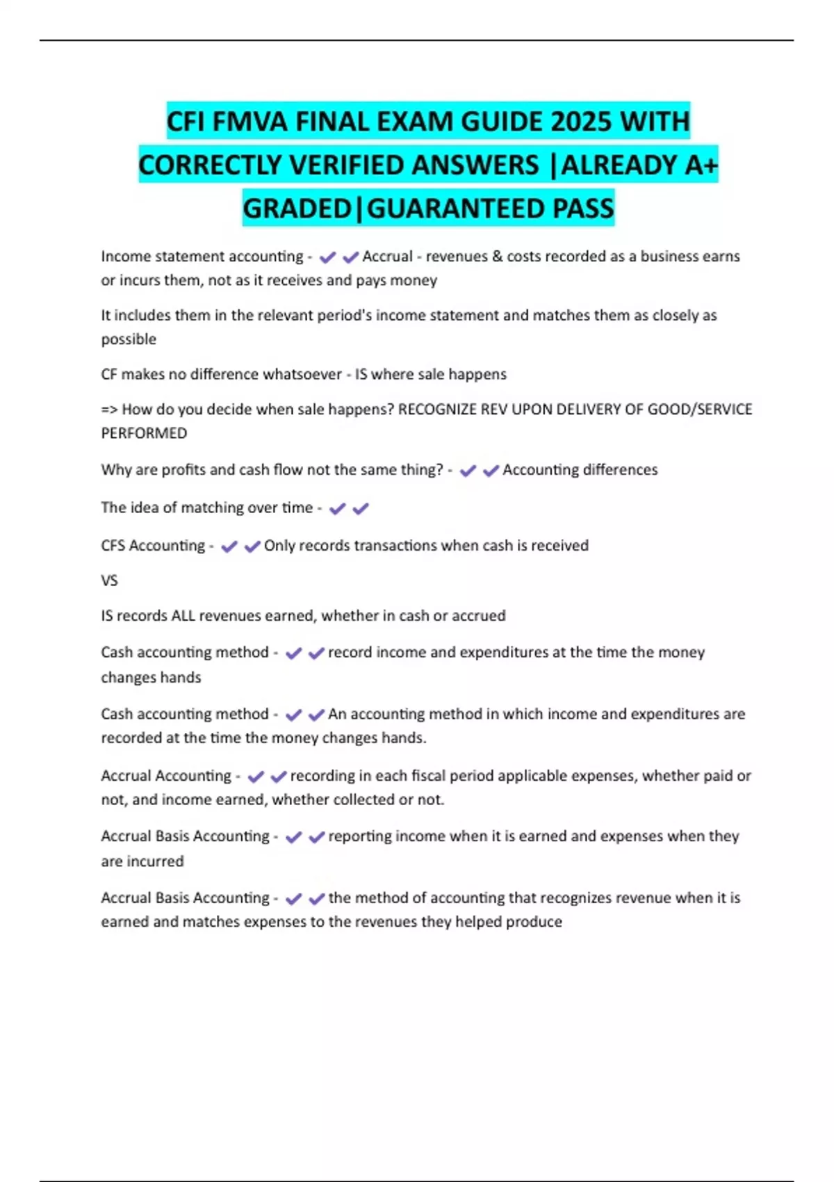 CFI FMVA FINAL EXAM GUIDE 2025 WITH CORRECTLY VERIFIED ANSWERS |ALREADY ...