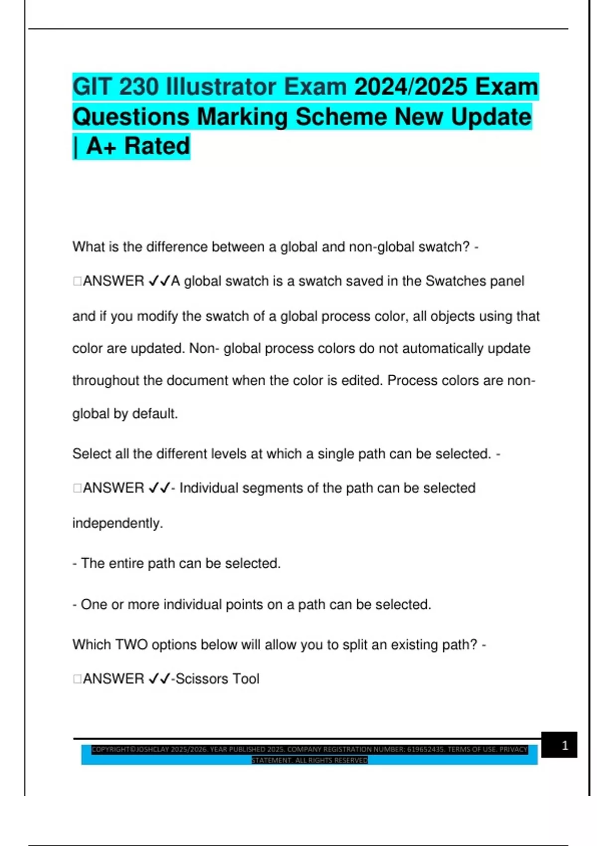 GIT 230 Illustrator Exam 2024/2025 Exam Questions Marking Scheme New Update | A+ Rated - GIT 230 ...