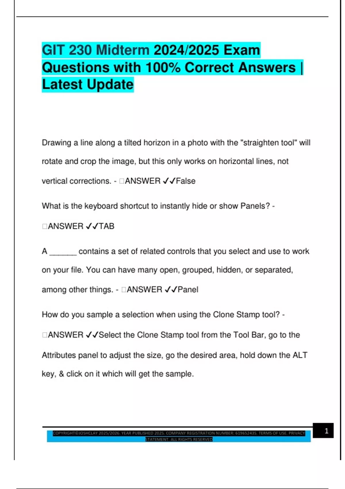 GIT 230 Midterm 2024/2025 Exam Questions with 100% Correct Answers ...