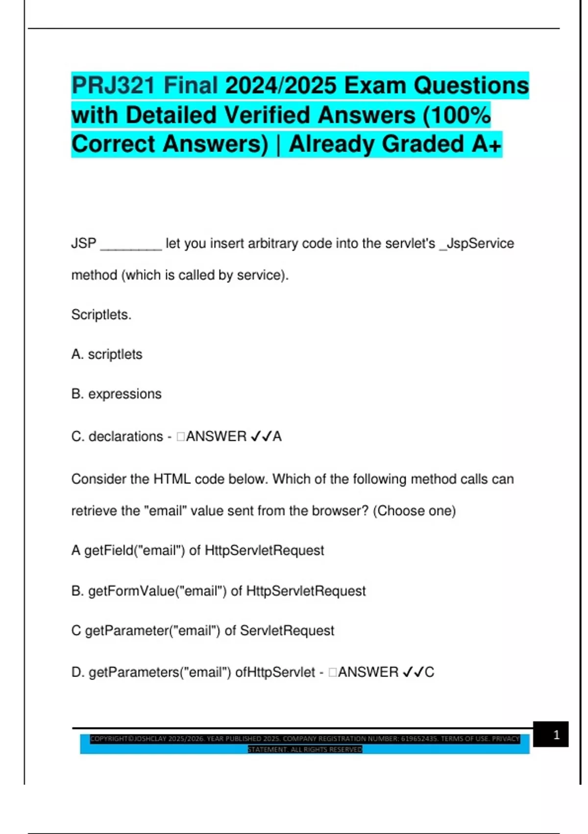 PRJ321 Final 2024/2025 Exam Questions with Detailed Verified Answers (100% Correct Answers ...