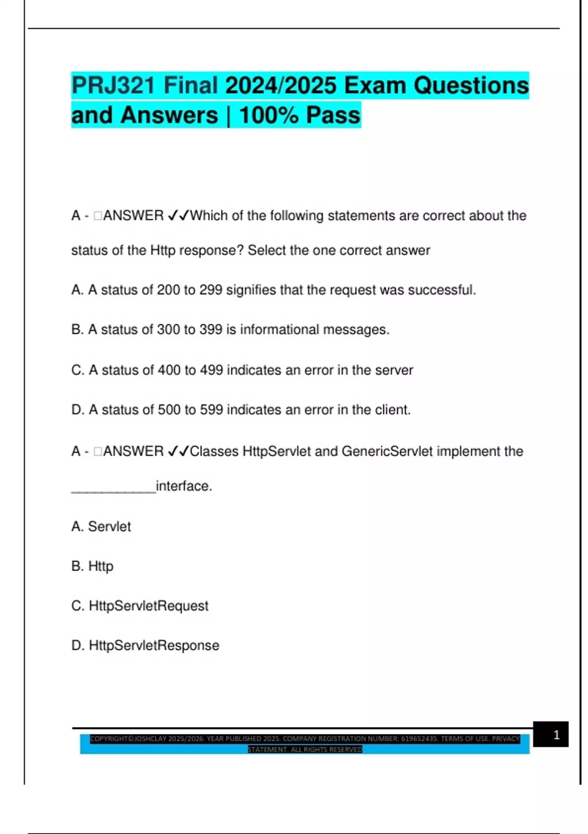 PRJ321 Final 2024/2025 Exam Questions and Answers | 100% Pass - PRJ321 - Stuvia US