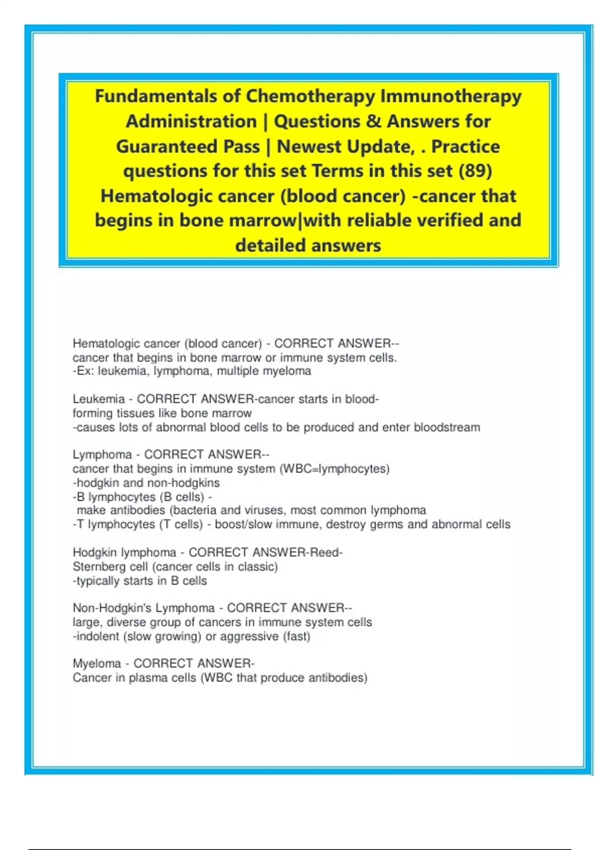 Fundamentals of Chemotherapy Immunotherapy Administration | Questions ...