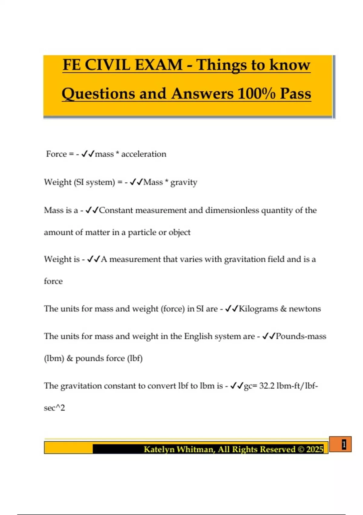 FE CIVIL EXAM - Things to know Questions and Answers 100% Pass - FE ...