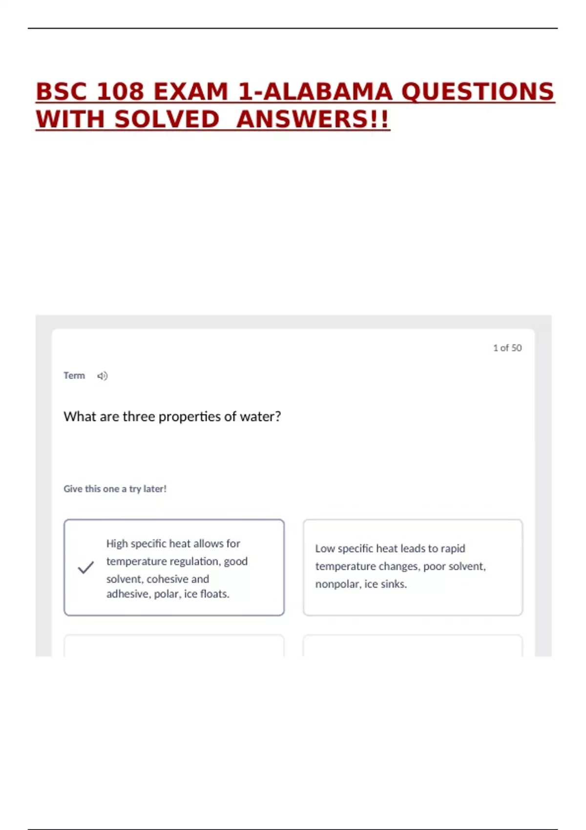 BSC 108 EXAM 1-ALABAMA QUESTIONS WITH SOLVED ANSWERS!! - BSC 108 ...