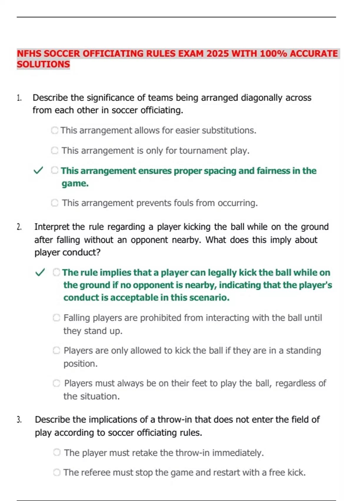 NFHS SOCCER OFFICIATING RULES EXAM 2025 WITH 100% ACCURATE SOLUTIONS ...