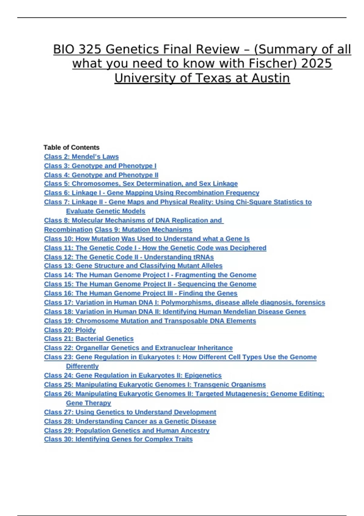 BIO 325 Genetics Final Review – (Summary of all what you need to know ...