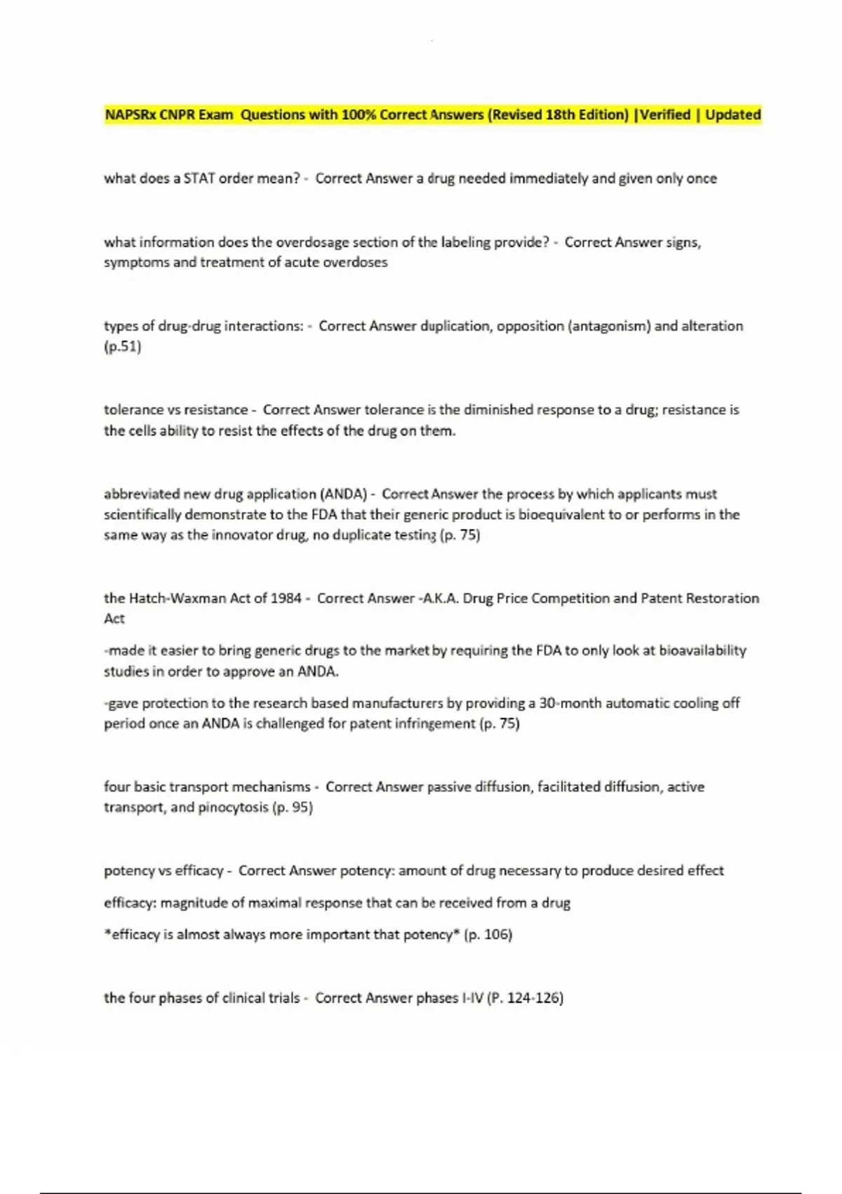 NAPSRx CNPR Exam Questions with 100% Correct Answers (Revised 18th ...