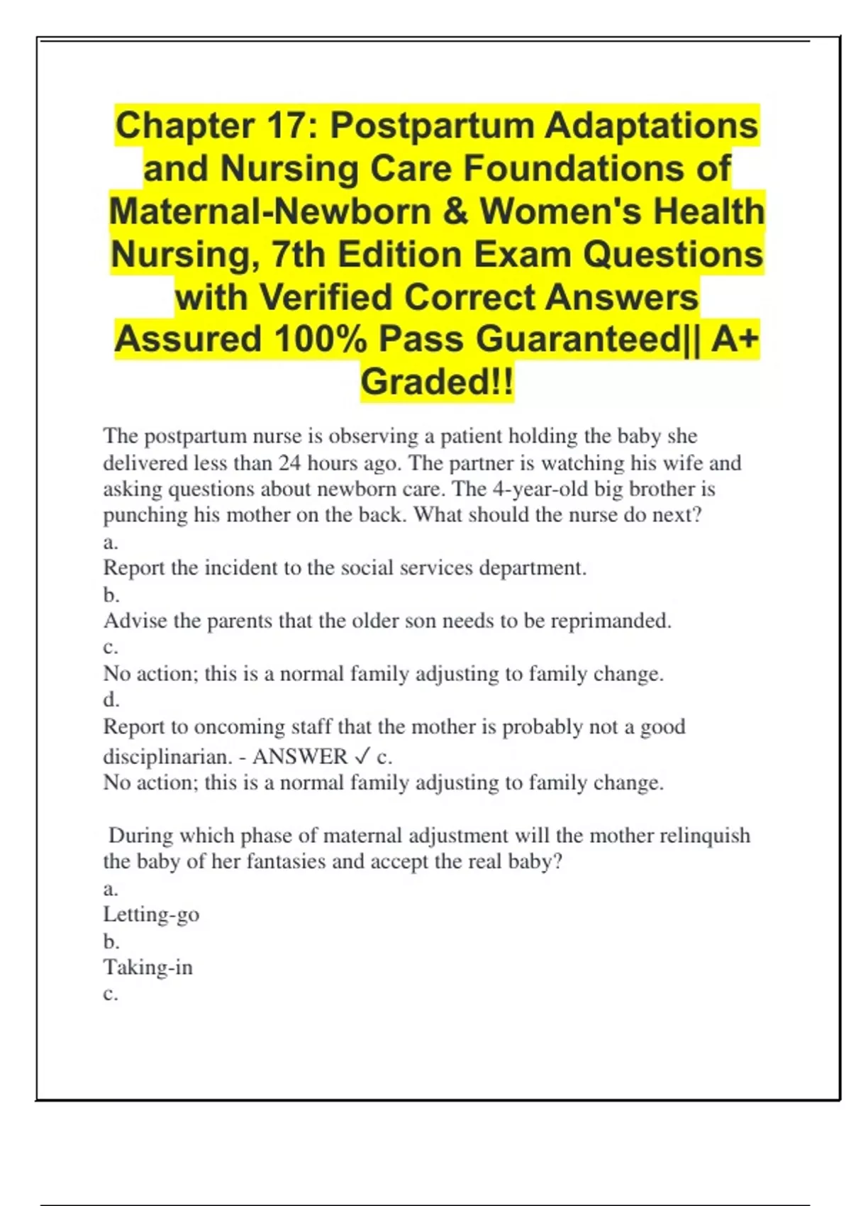 Chapter 17: Postpartum Adaptations and Nursing Care Foundations of ...