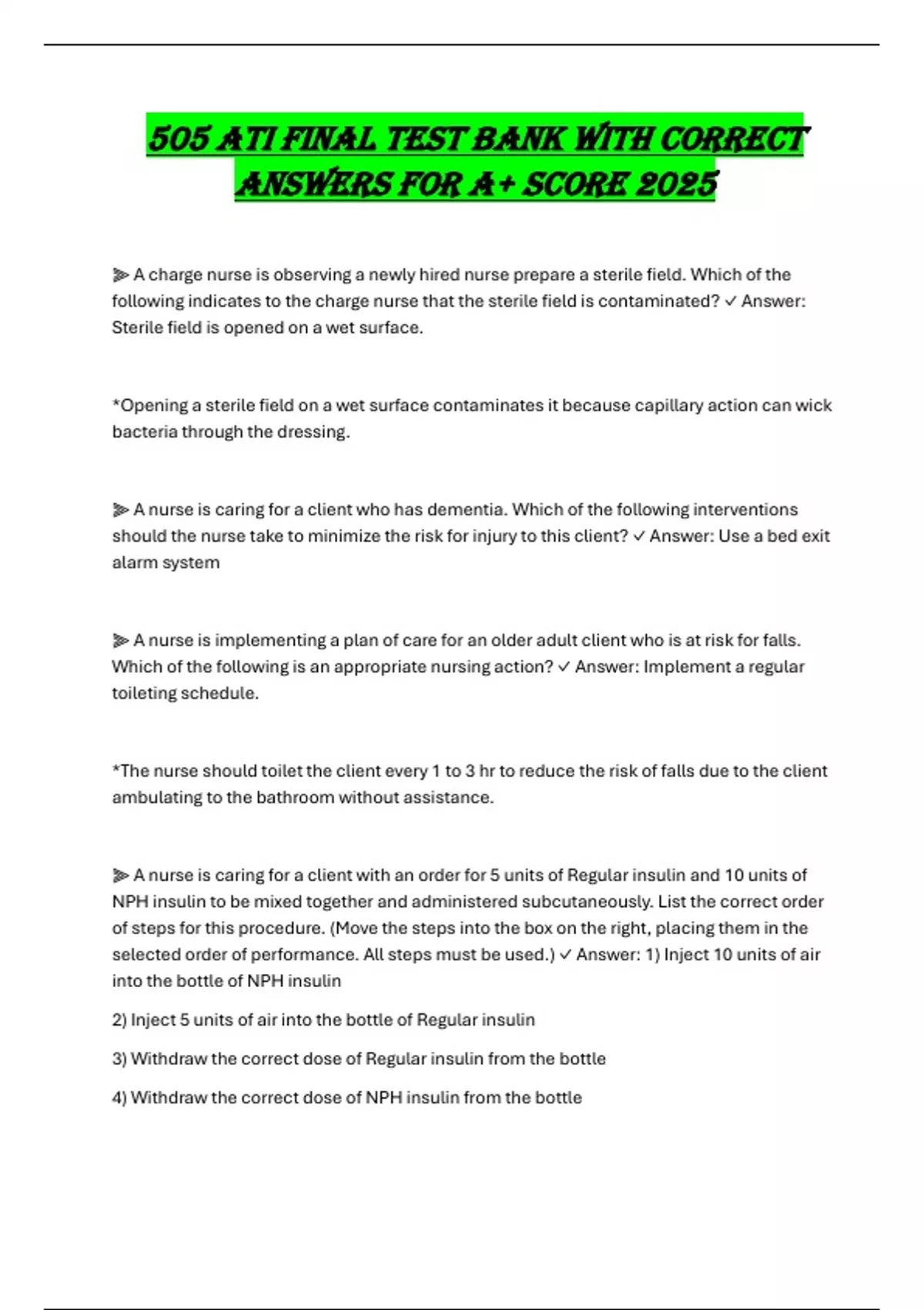 505 ATI FINAL TEST BANK WITH CORRECT ANSWERS FOR A+ SCORE 2025 - ATI ...