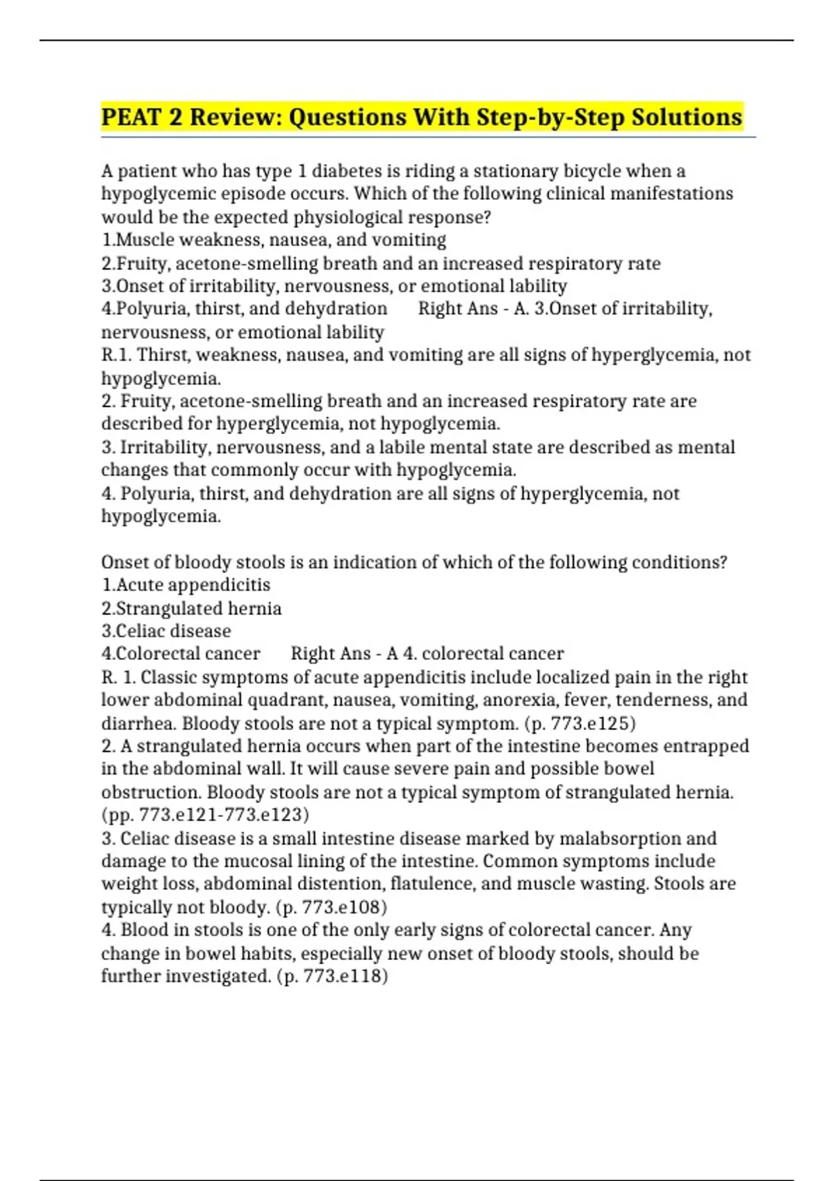 PEAT 2 Review: Questions With Step-by-Step Solutions - NPTE - Stuvia US