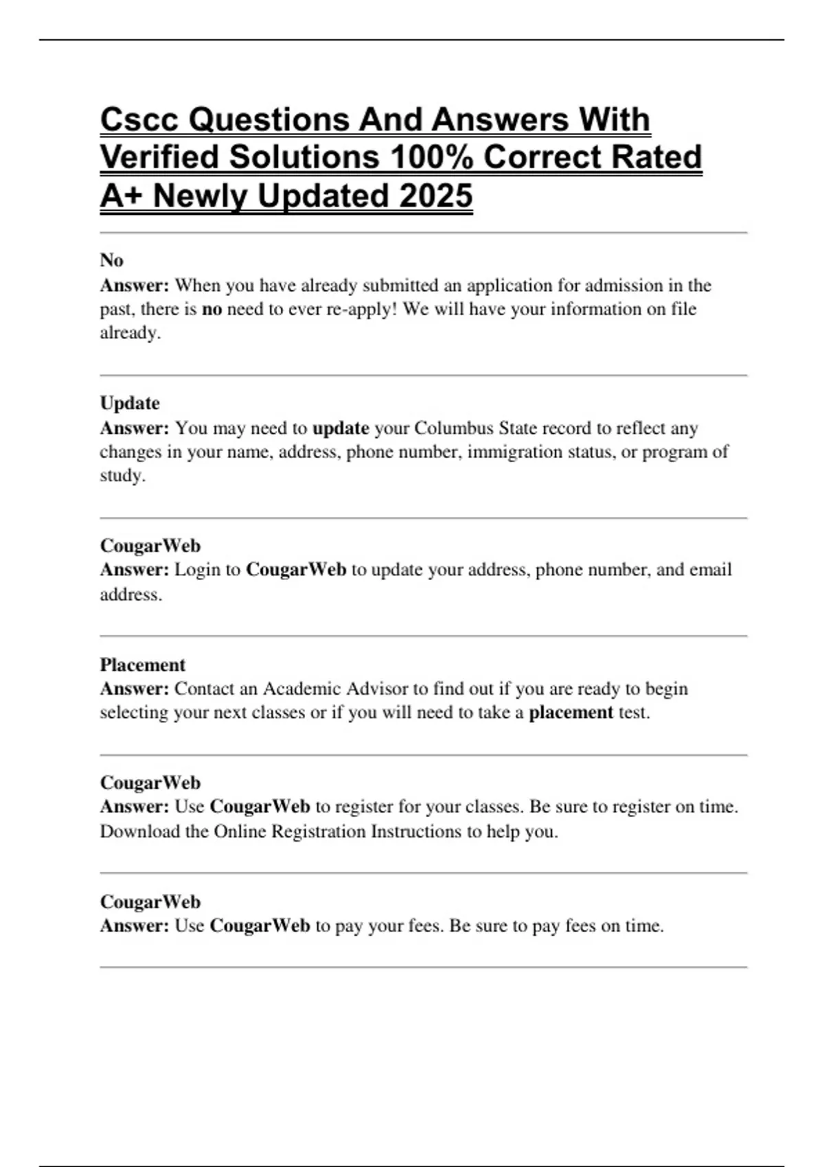 CSCC PACKAGE DEAL EXAM 2025 WITH ACTUAL CORRECT QUESTIONS AND VERIFIED DETAILED ANSWERS ...