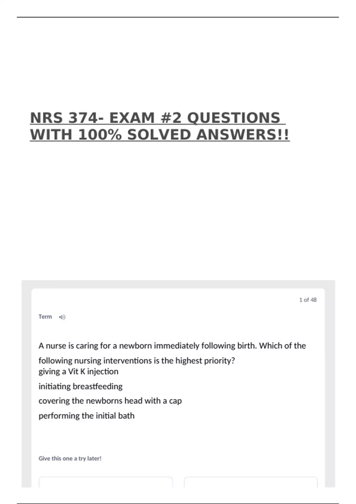 NRS 374- EXAM #2 QUESTIONS WITH 100% SOLVED ANSWERS!! - NRS 374 - Stuvia UK