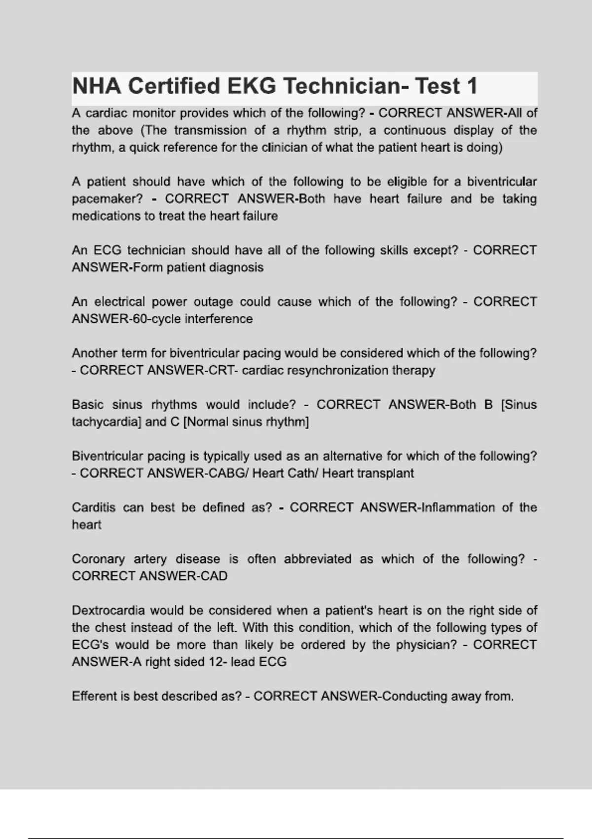 NHA Certified EKG Technician- Test 1 (LATEST 2025/2026 UPDATE) ACTUAL ...