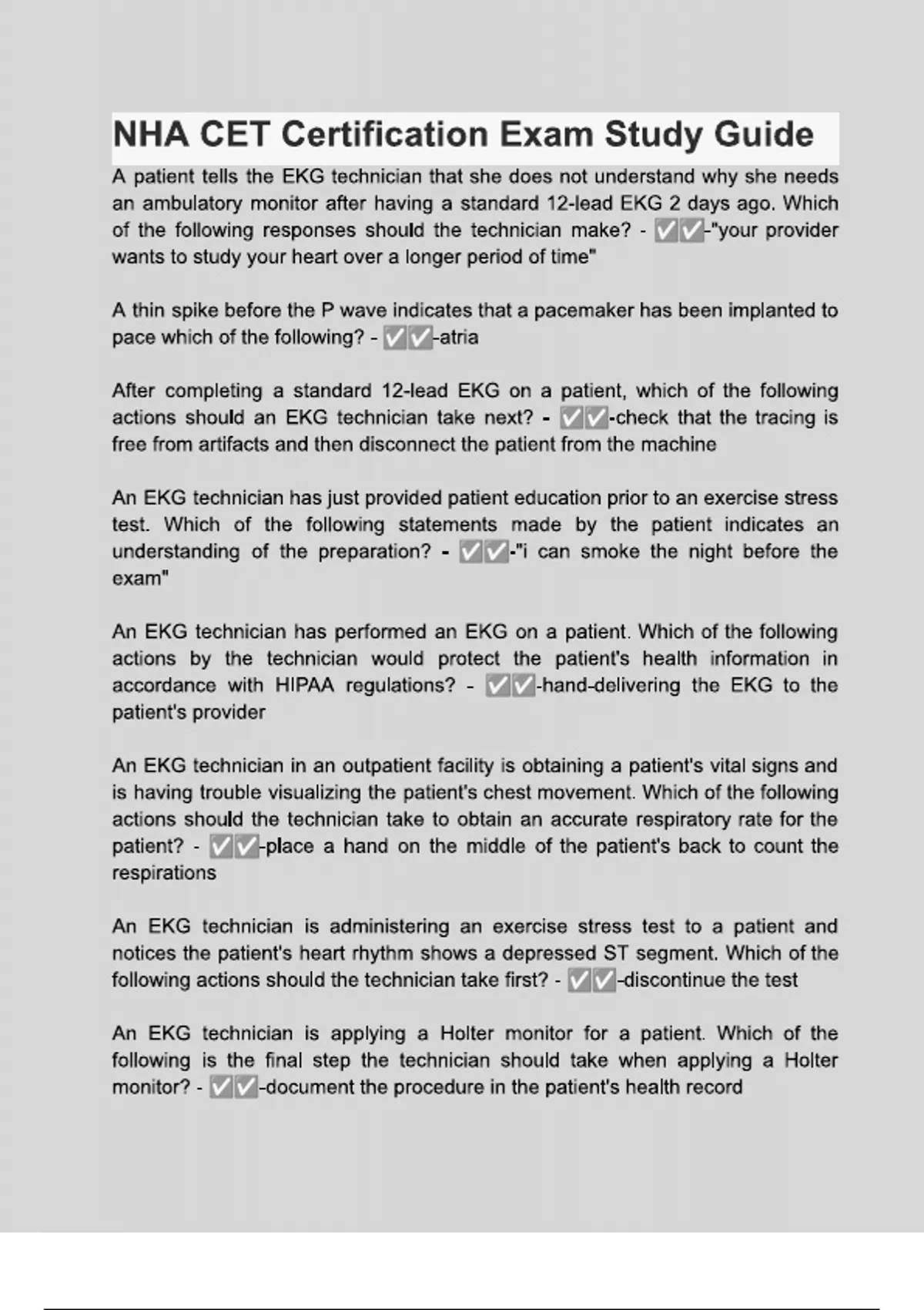 NHA CET Certification Exam Study Guide (LATEST 2025/2026 UPDATE) ACTUAL ...