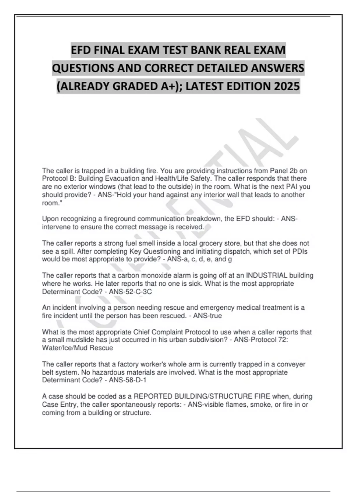 EFD FINAL EXAM TEST BANK REAL EXAM QUESTIONS AND CORRECT DETAILED ...