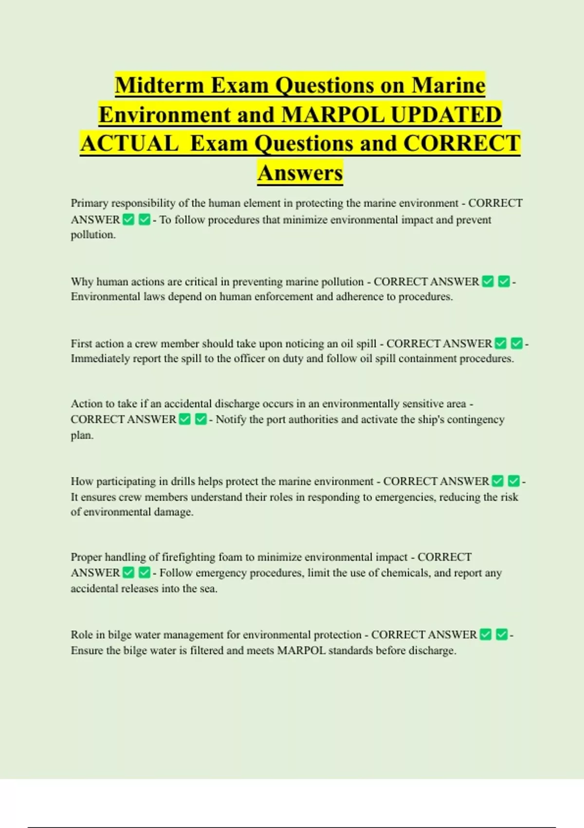 MARPOL Bundled Exam Questions WITH CORRECT Answers - Stuvia US